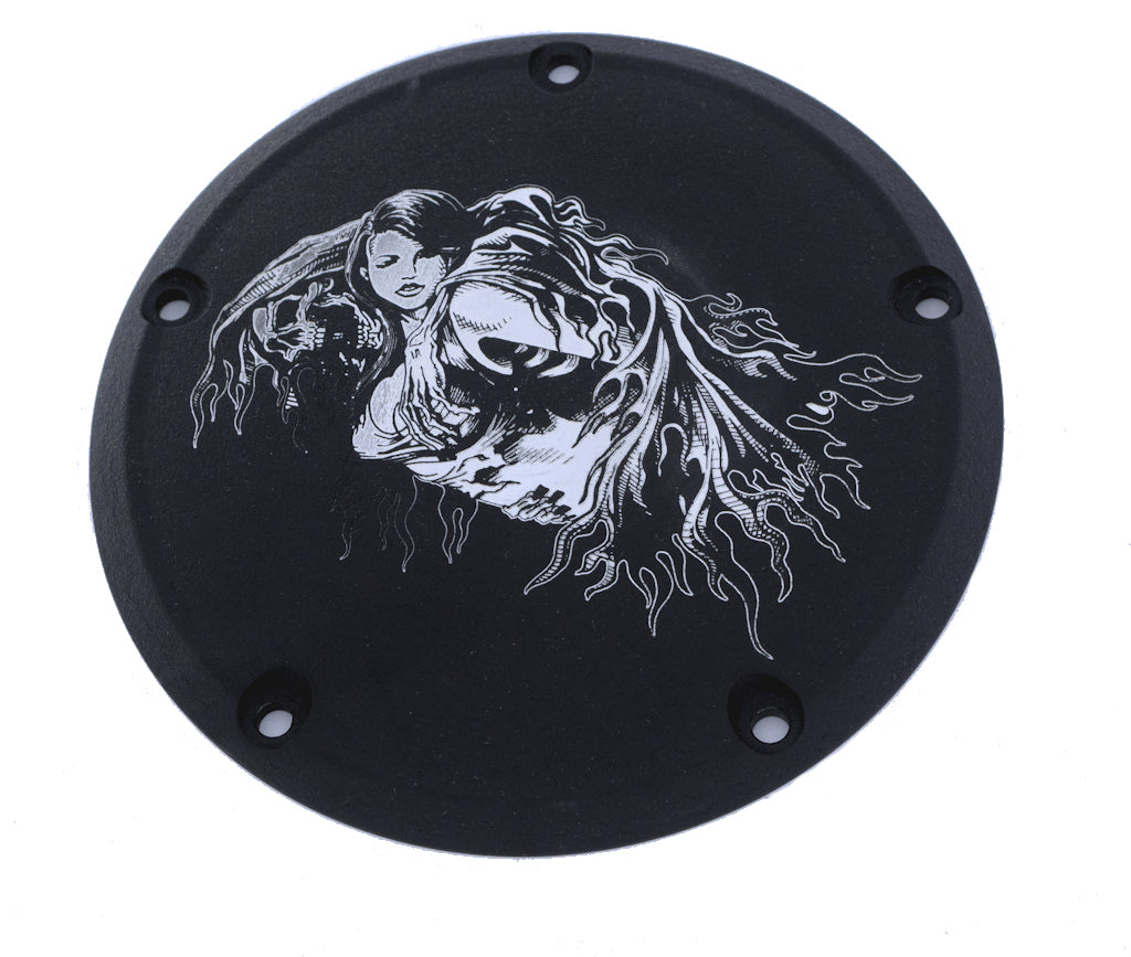 Death's Embrace -7¾ inch Black Derby Cover – Custom Engraving Ltd