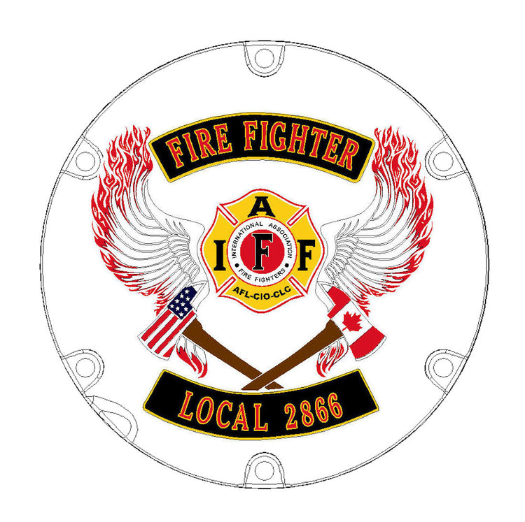 IAFF-MG logo with Local No. - Sportster Derby Cover – Custom Engraving Ltd